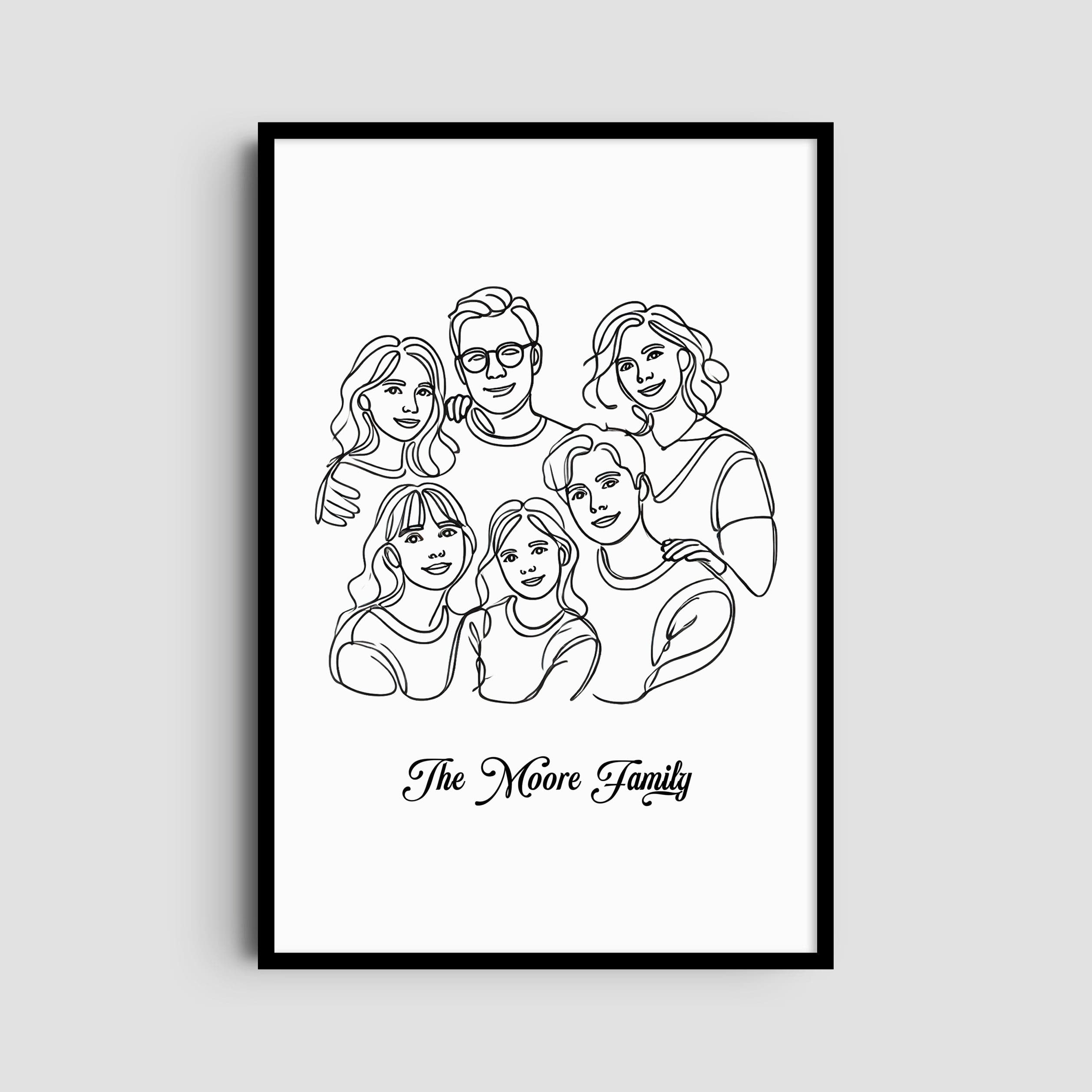 Custom Six Line Art Family - Portrait – Crib of Art